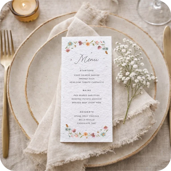 Seed Paper Wedding Menu Card – Flora – myecostudio